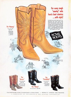 Acme Western Leather Cowboy Boots Mustang Drover Thunderbird Vtg Mag ...