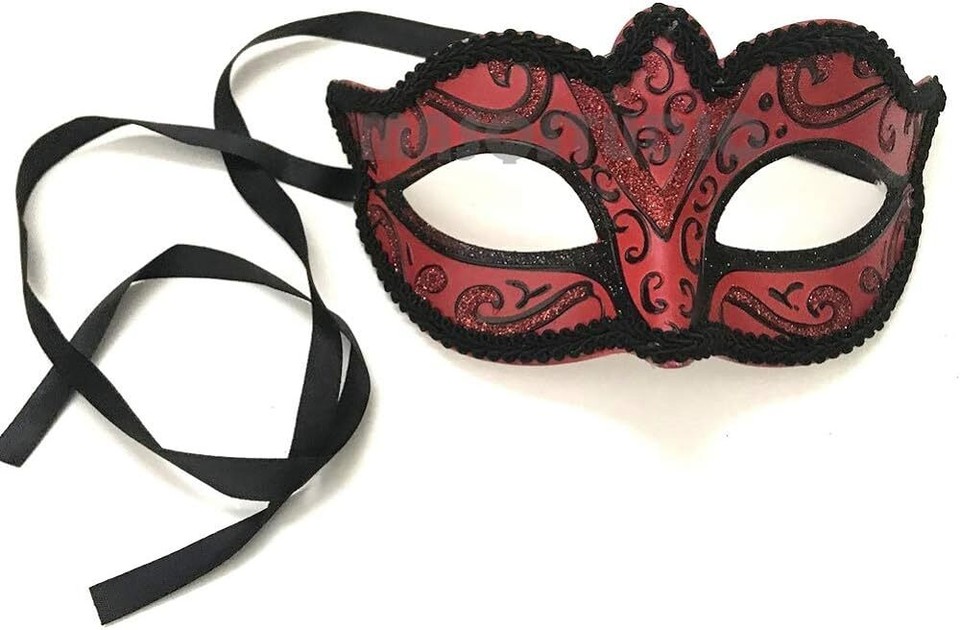 Red Masquerade Ball Mask Pair Cosplay Prom Dance Birthday Party Wear or ...
