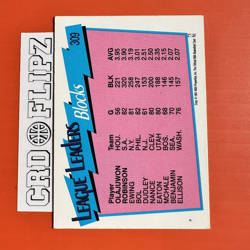 1991-92 NBA Hoops Hakeem Olajuwon/David Robinson #309 League Leaders ...