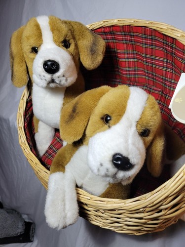 Stuffed Prima Classique Plush Dogs 14"x24" in a basket, with tag | eBay