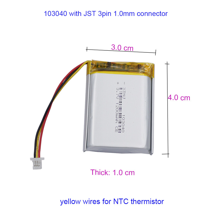 3.7V 1200mAh 4.44Wh Rechargeable Li-polymer Li Battery 103040 JST 3pin ...
