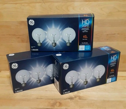 3BOXES[3-PK]: GE Bulb G25 Globe Clear 40 Watt HD+ 265 Lumens Warm White ...