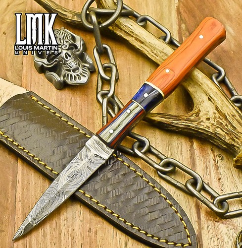 LMK Forged Hunting Knife Twist Damascus Hard Wood Wooden Bolster EDC | eBay