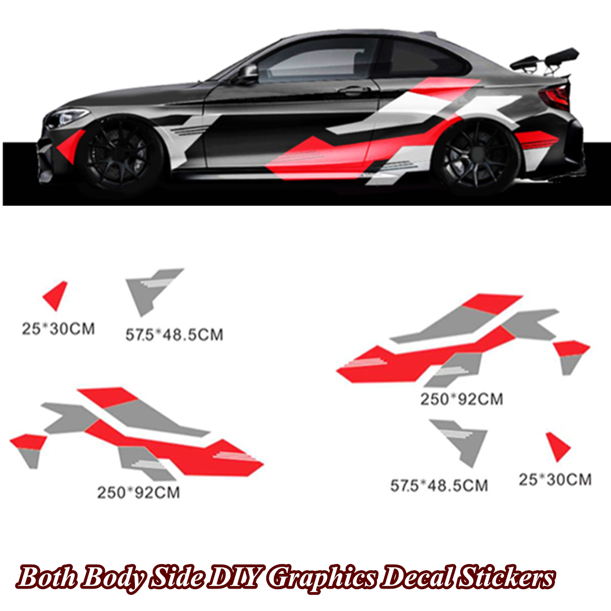 Red & Deep Grey Car Body Side Racing Sport Styling Vinyl Graphics Decal ...