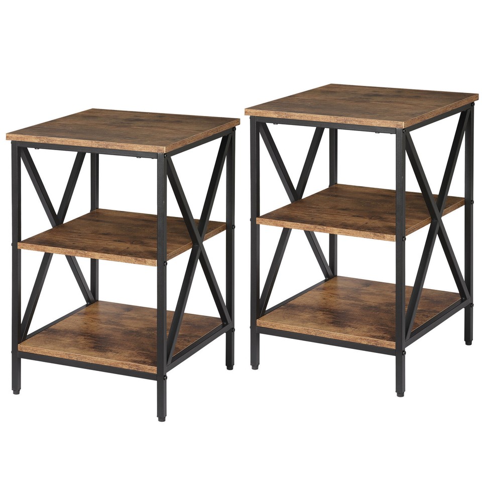 Rustic Metal Side Table Sofa End Table Home Storage Display Rack Multi ...