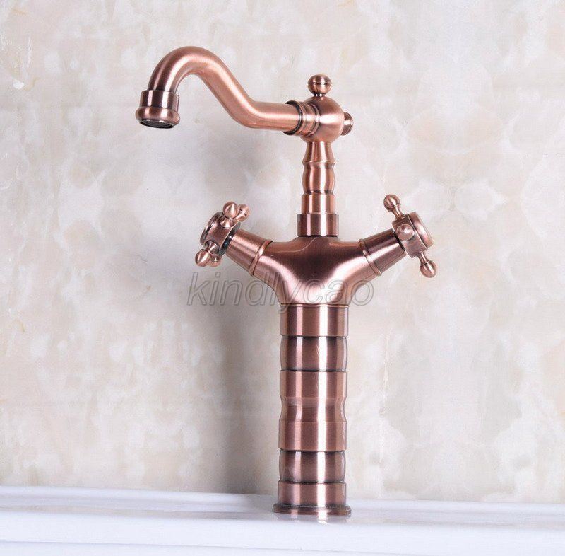 Antique Red Copper Swivel Spout Kitchen Sink Faucet Mixer Basin Tap ...