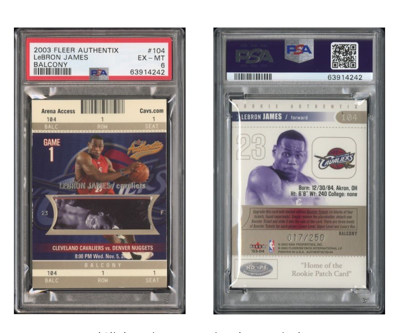 Lebron James 2003-04 Fleer Rookie Authentix BALCONY /250 RC #104 Row 1 ...
