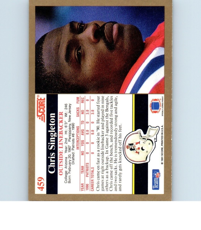 1991 Chris Singleton 459 Patriots Score Football Trading Card | eBay