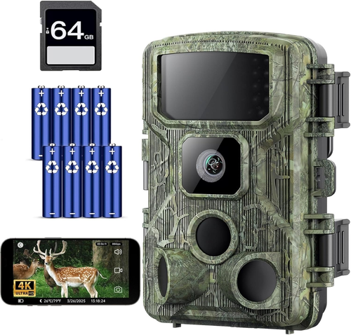 Trail Camera,Wifi Trail Cam 4K 64MP Game Camera 64GB Memory Card 8 ...