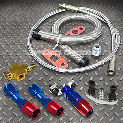 STAINLESS STEEL TURBO CHARGER 36" OIL FEED+10AN 17" OIL RETURN DRAIN ...