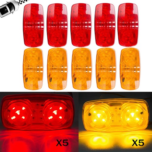10PCS Double Bullseye Red+Amber 10 Diodes Trailer Marker LED Light ...
