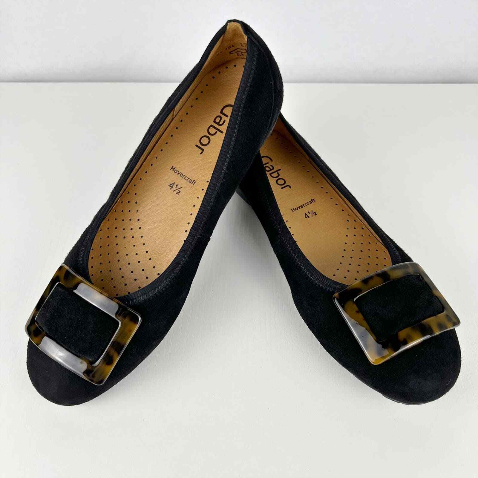 Gabor Black Suede Leather Tortoise Shell Buckle Balle… - Gem