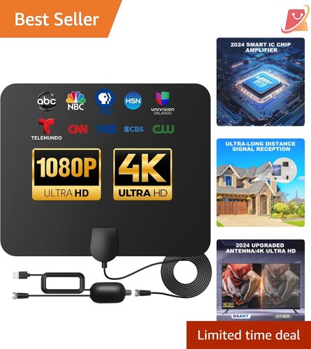 High-Performance 900 Mile Indoor TV Antenna with 16ft Coax Cable for Smart TVs | eBay