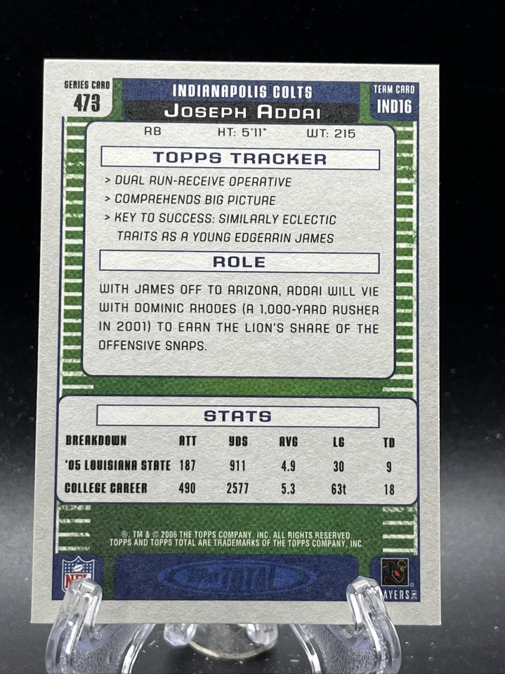2006 Topps Total Joseph Addai Rookie Card R09912 | eBay