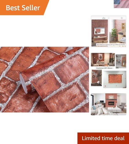 Peel & Stick Red Faux Brick Wallpaper - Removable 3D Design, 17.7x393.7 ...