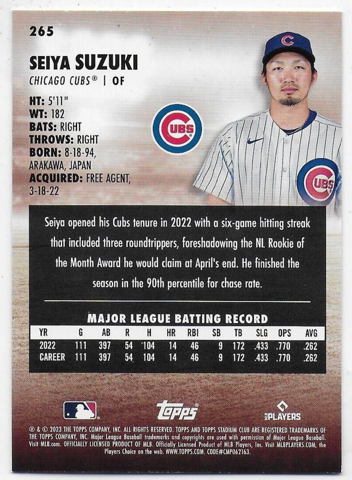 2023 Stadium Club #265 Seiya Suzuki - Chicago Cubs | eBay
