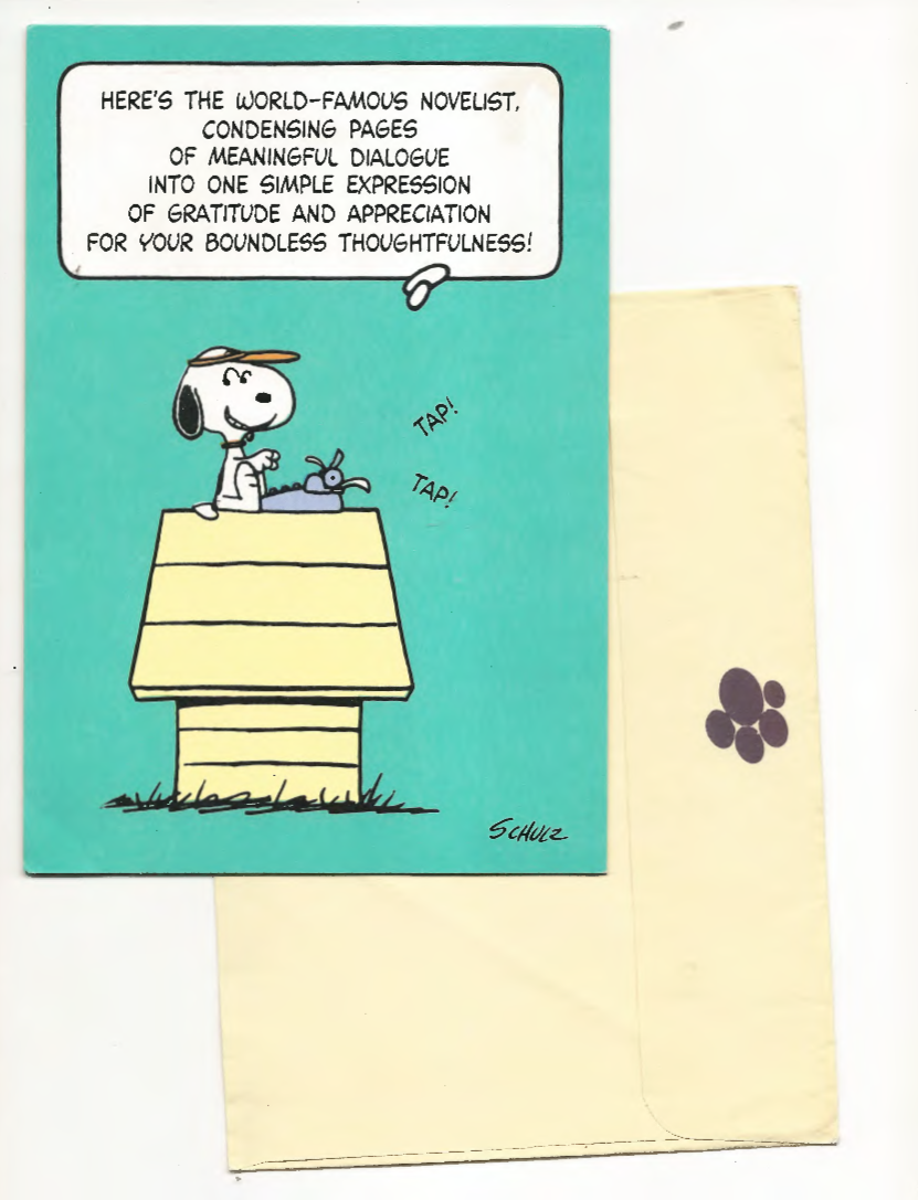 Vintage Snoopy Peanuts Typing Thank you Note Card + Envelope Hallmark ...
