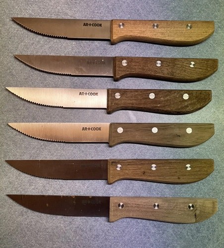 6 Ar+Cook Kitchen Steak Knife Serrated 5" Stainless Blade, Triple ...