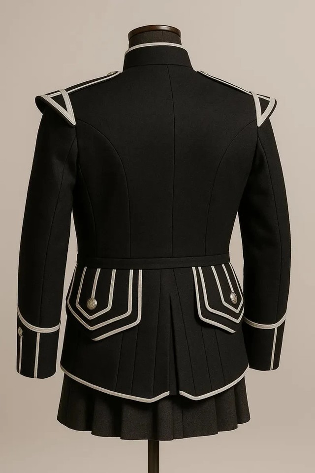 Scottish Black wool doublet piper kilt jacket, drummer doublet tunic ...