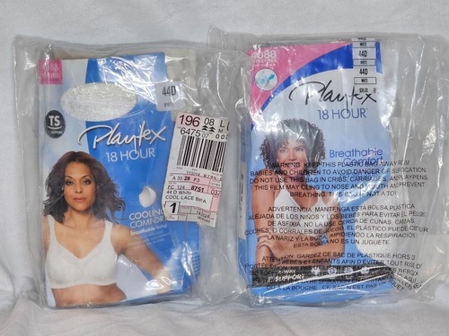 NIP LOT OF 2 44D PLAYTEX 18 HOUR BRAS STYLE 4088~2 WHITE~ FREE US S&H ...
