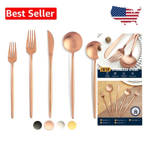 Luxurious Matte Rose Gold Flatware Set for 4 – Dishwasher Safe & Stain ...