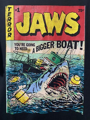 Jaws Comic Graphic Movie Poster Black T-Shirt Size Large | eBay