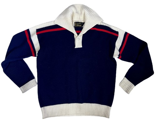 Mens 70s Vintage Pullover Colorblock Sweater Fargo Red White Blue 1970s ...