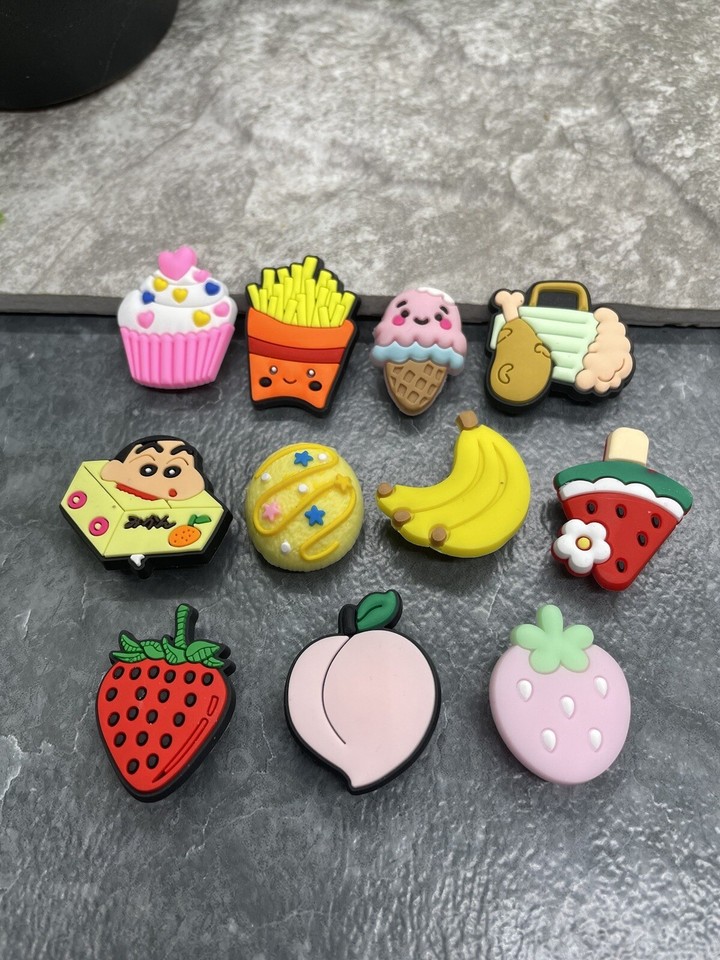 11 PC 1” Cartoon Food Shoe Decoration Charms-Clogs Jigs Bubble Slide ...