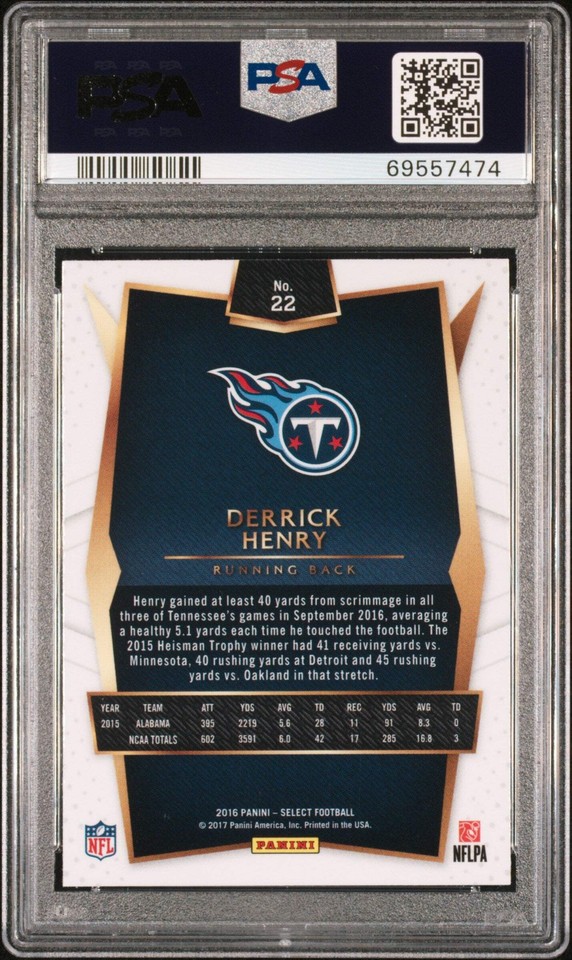 Graded 2016 Panini Select Derrick Henry #22 Rookie RC Football Card PSA ...