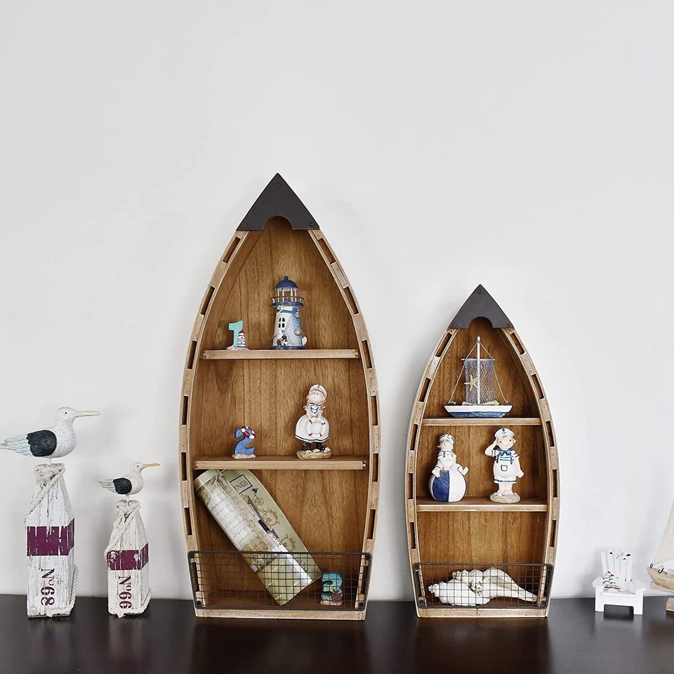 Wooden Boat Decor Hanging Wood Boat Decoration for Wall Rustic Nautical ...