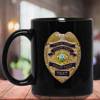 Personalized Police Badge Mug or Beer Stein – Custom Name Text & State ...