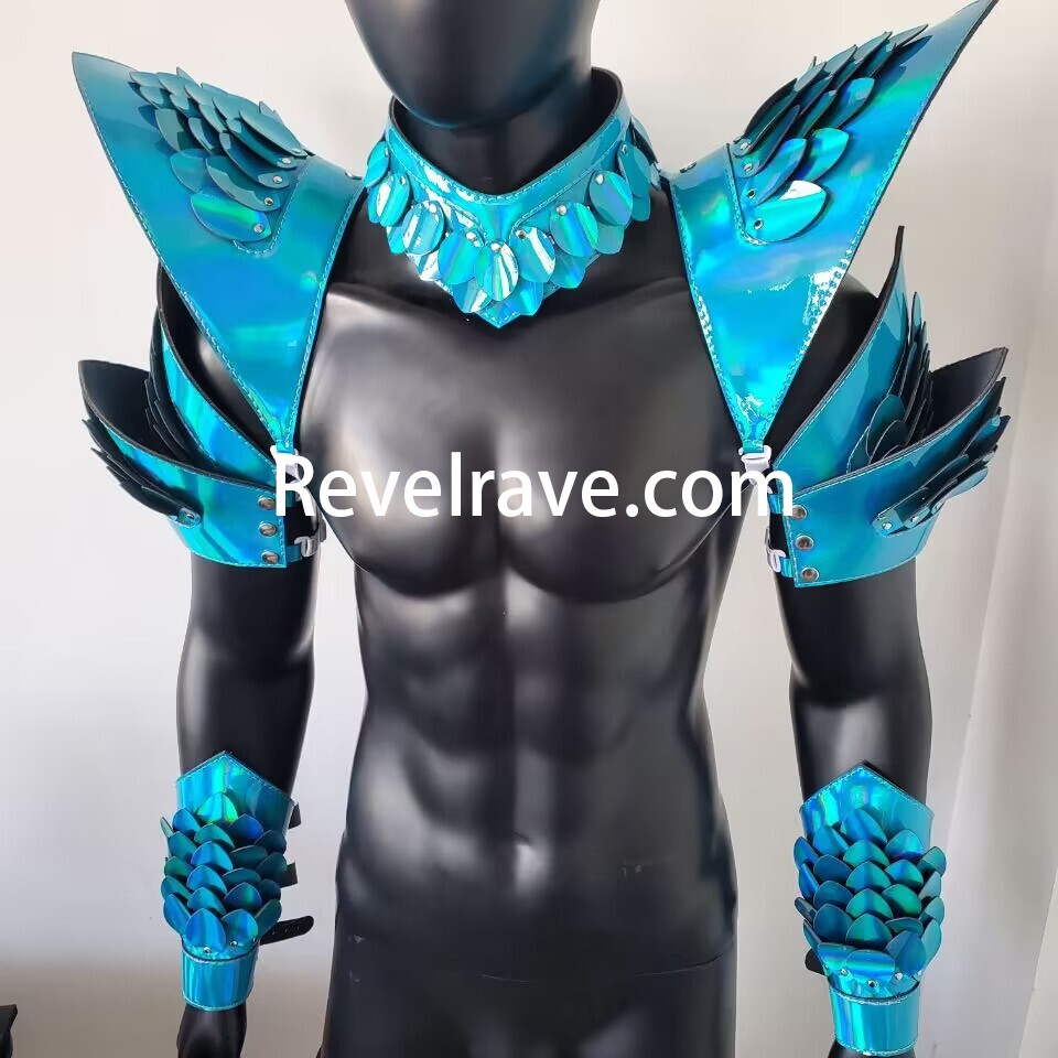 Burning Man Holographic Blue Rave Festival Dragon Scale Armor Costumes ...