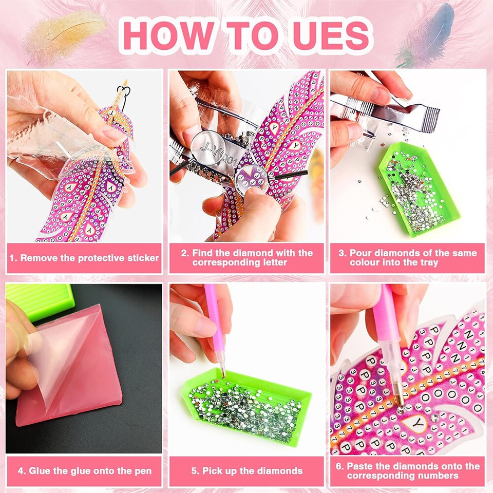 6Pcs Feather Diamond Bookmark Art Projects Diamond Painting Bookmark ...