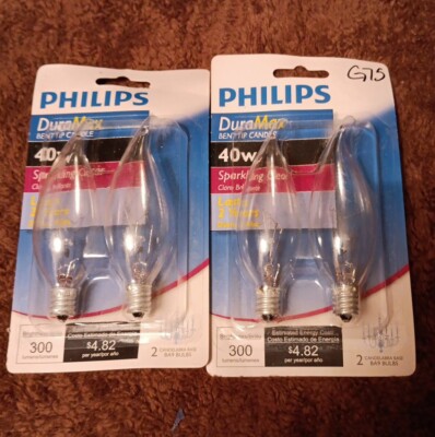 4 Philips DuraMax 40W Candelabra Base Flame Tip Bulbs | eBay