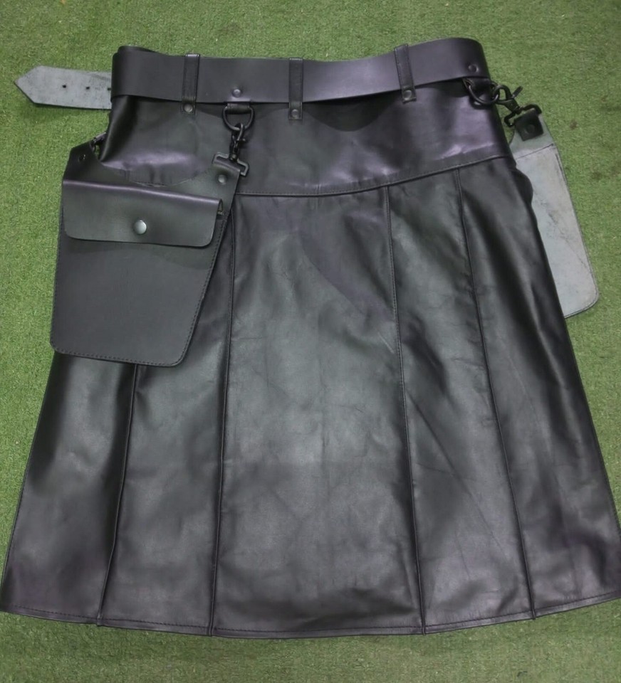 Men's Real Leather Kilt Scottish Pleated Style Kilt for Men Utility ...