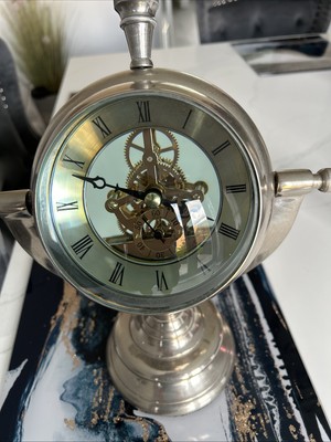Chrome Nautical Orb Desk Clock Moving Mechanism Eyeball Mantelpiece ...