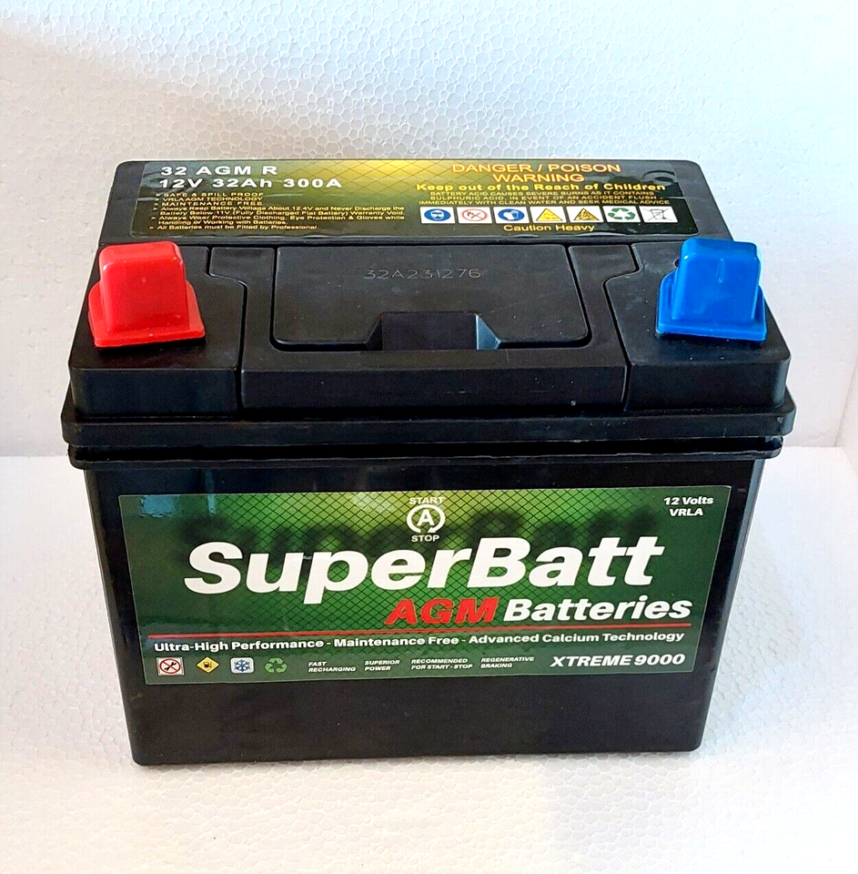 SuperBatt 32AGMR 896 AGM Lawn Mower Battery - 12V 32AH 400A High ...