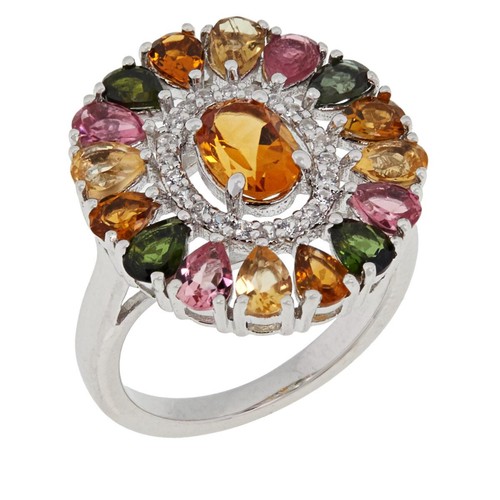 Colleen Lopez Sterling Silver Citrine and Multi Tourmaline Ring, Size 8 ...