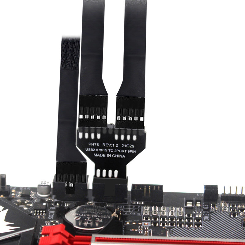 USB 2.0 1 To 2 Port 9 Pin Cable Adapter Motherboard Front Panel Plug ...