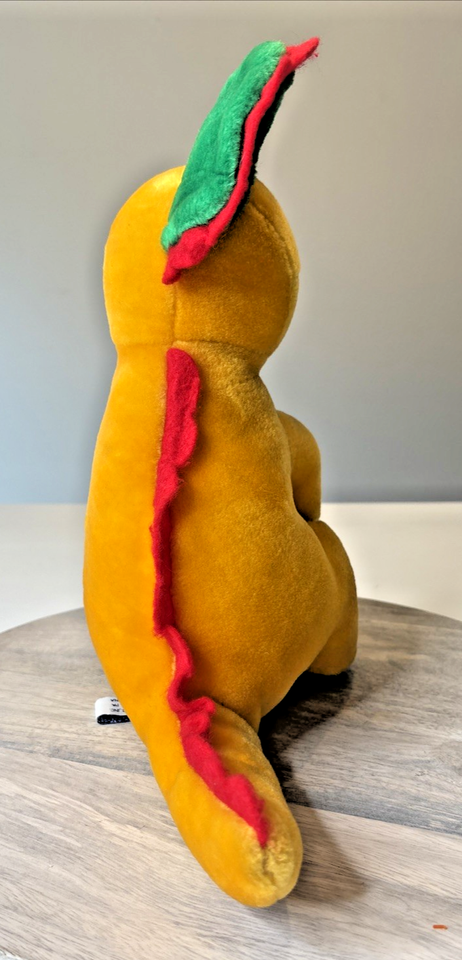Vintage BJ Toy Yellow Dinosaur Plush Stuffed Animal Red Green Spikes ...