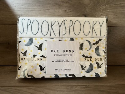 4pc Rae Dunn Halloween SPOOKY Moon Bats FULL Sheet Set Stars ...