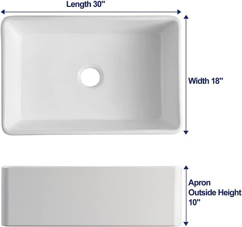 30 x 18 Inch Ceramic Farmhouse Single Basin Kitchen Sink with Strainer ...