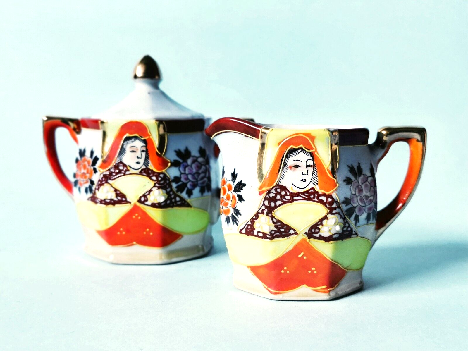 VINTAGE JAPANESE SATSUMA SAMURAI HAND PAINTED PORCELAIN 11 PIECES TEA ...