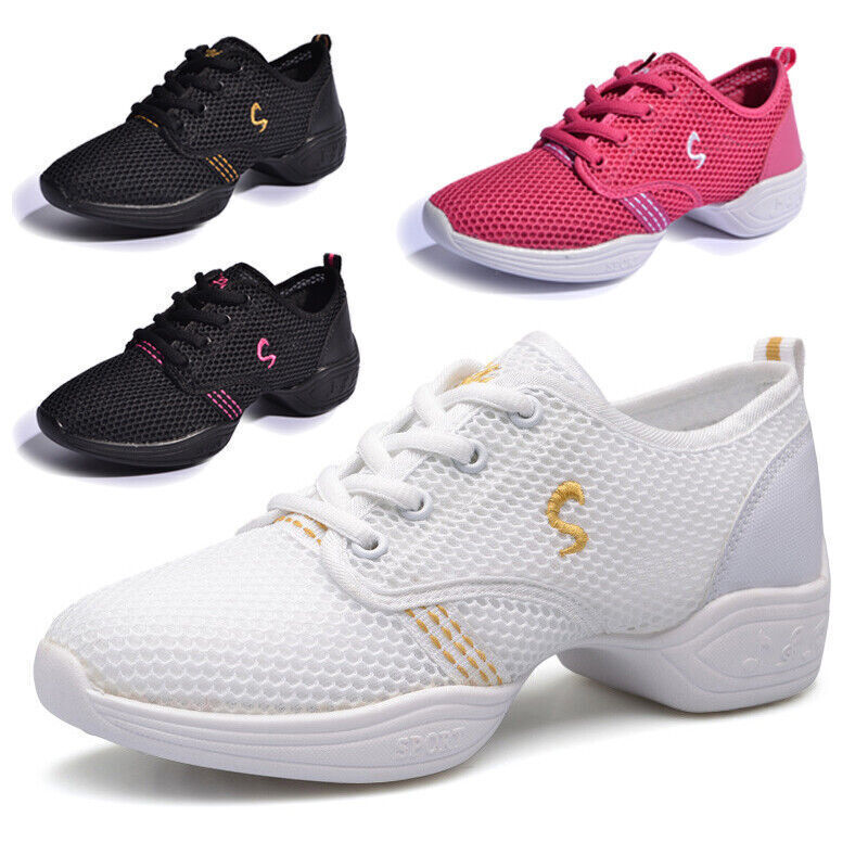 WOMENS TRAINERS JAZZ HIP HOP DANCE SNEAKERS LADIES MESH SPLIT SOLE ...