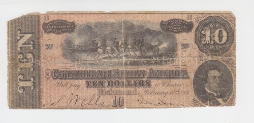 1864 Confederate States of America $10 Ten Dollar Bill – T-68 | eBay