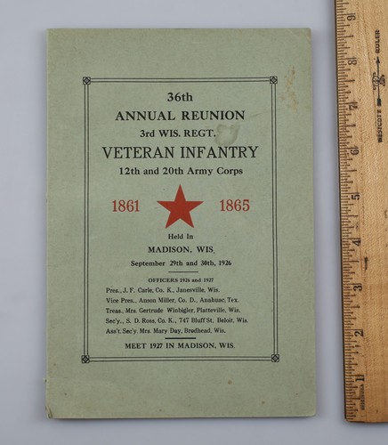 Vintage 1926 Civil War Reunion Summary 3rd Wisconsin Infantry Regiment ...