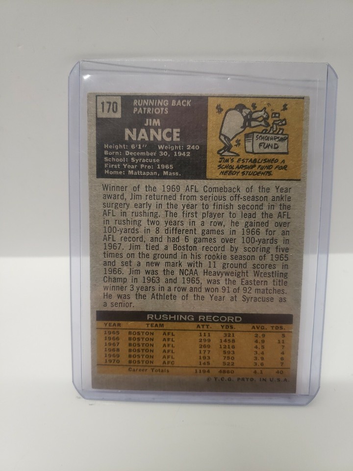 Jim Nance #170 Topps 1971 Football Card (Boston Patriots) VG | eBay