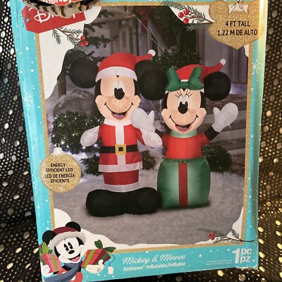 Gemmy 4ft Tall Disney's Santa Mickey and Minnie Mouse Christmas ...