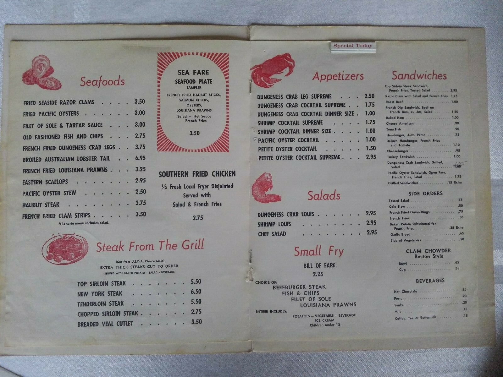 1960's Sea Fare Restaurant Menu Astoria, Oregon | eBay