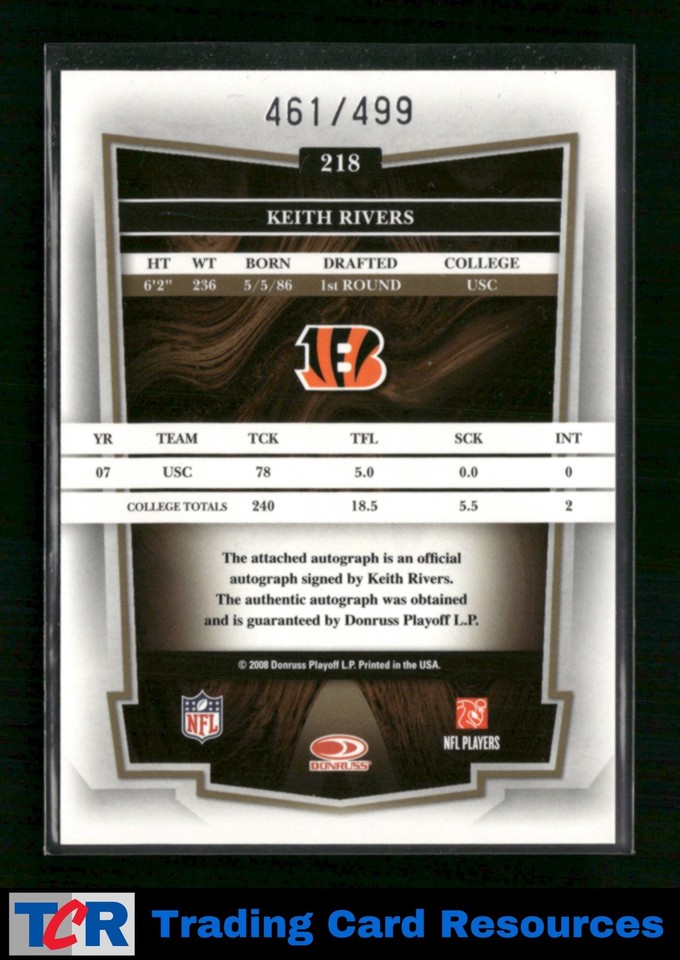 2008 Donruss Classics #218 Keith Rivers #/499 Auto | eBay